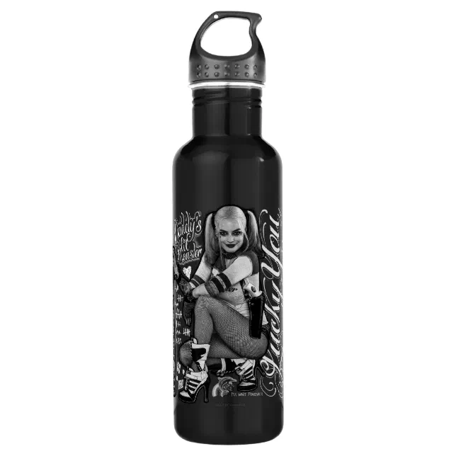 Suicide Squad | Harley Quinn Typography Photo Water Bottle | Zazzle