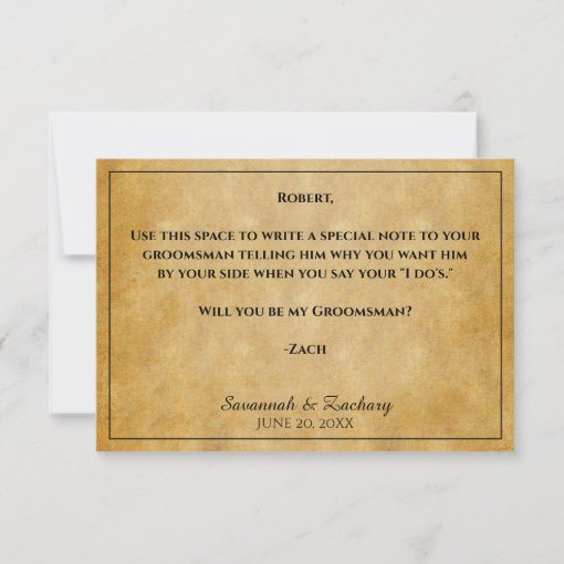 Suit Up Be My Groomsman Faux Parchment Card | Zazzle