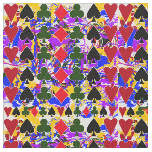 Playing Card Suits and Scroll on White Fabric | Zazzle