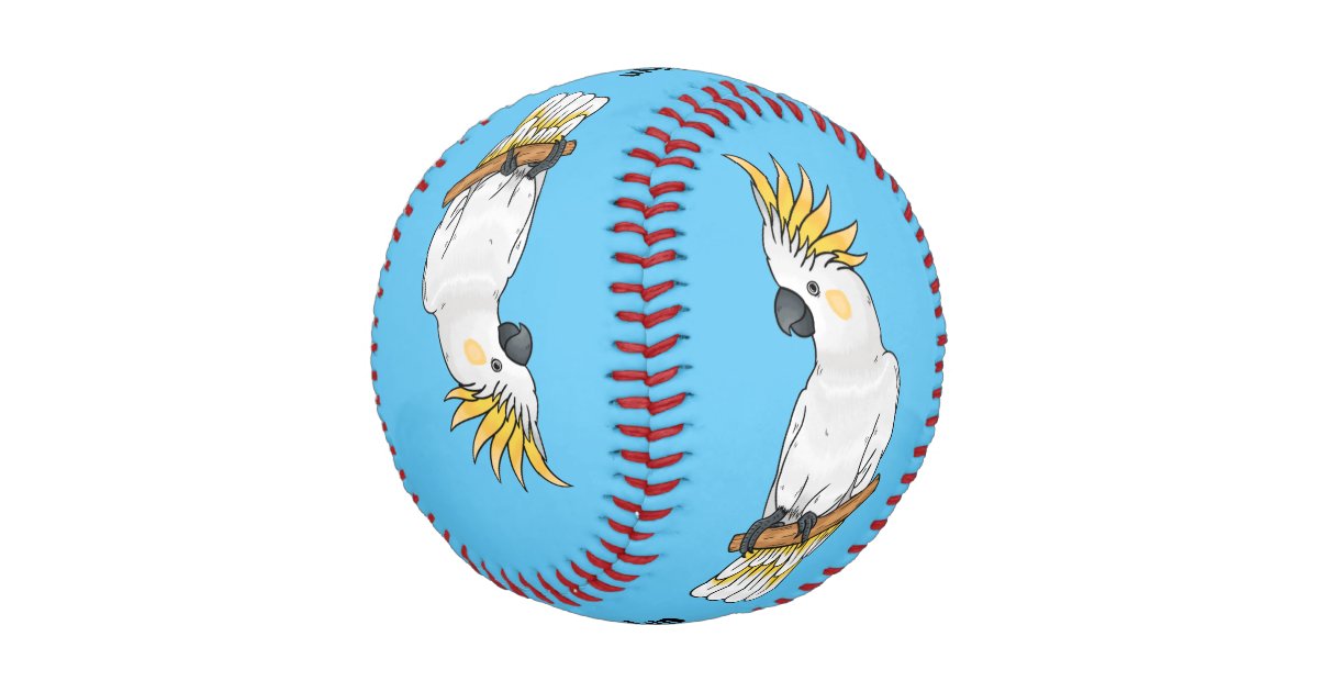 Sulphur-crested cockatoo bird cartoon illustration baseball | Zazzle