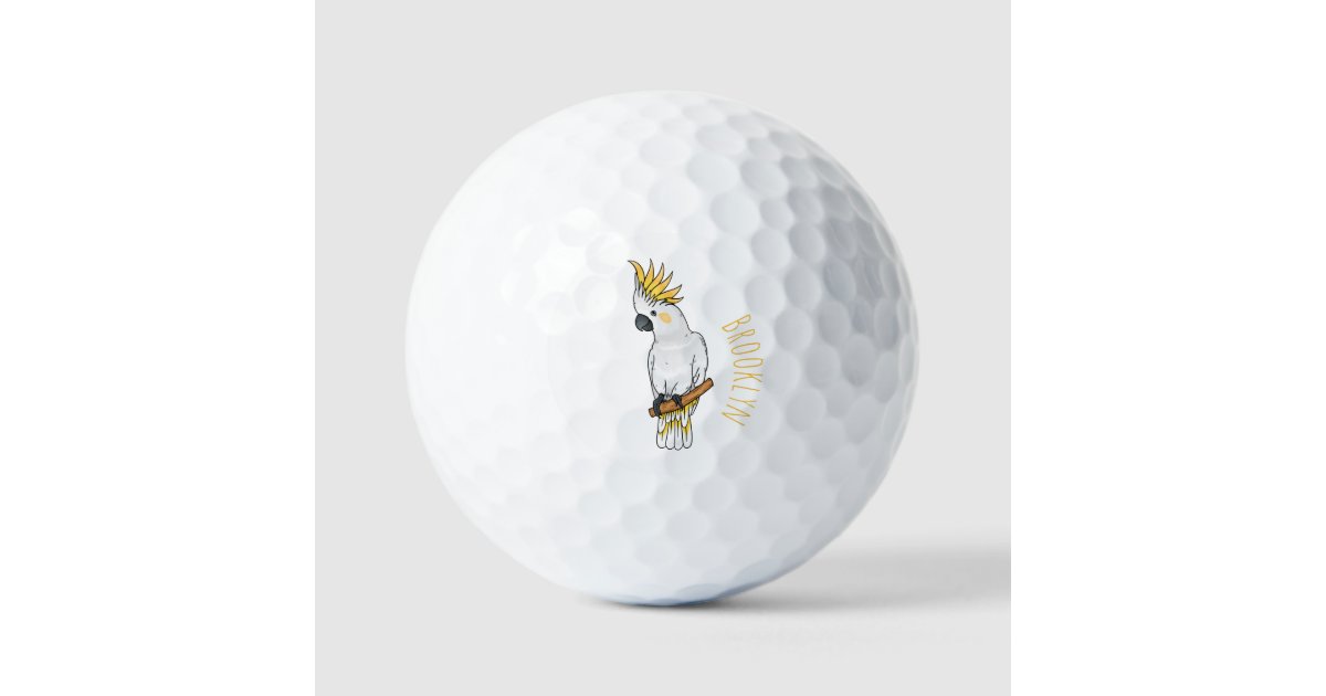 Sulphur-crested cockatoo bird cartoon illustration golf balls | Zazzle