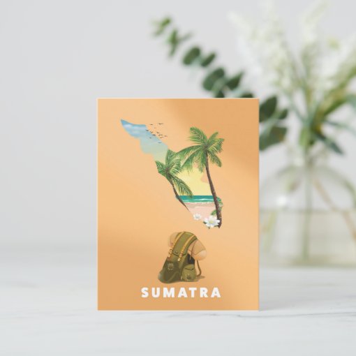Sumatra illustrated map travel poster postcard | Zazzle