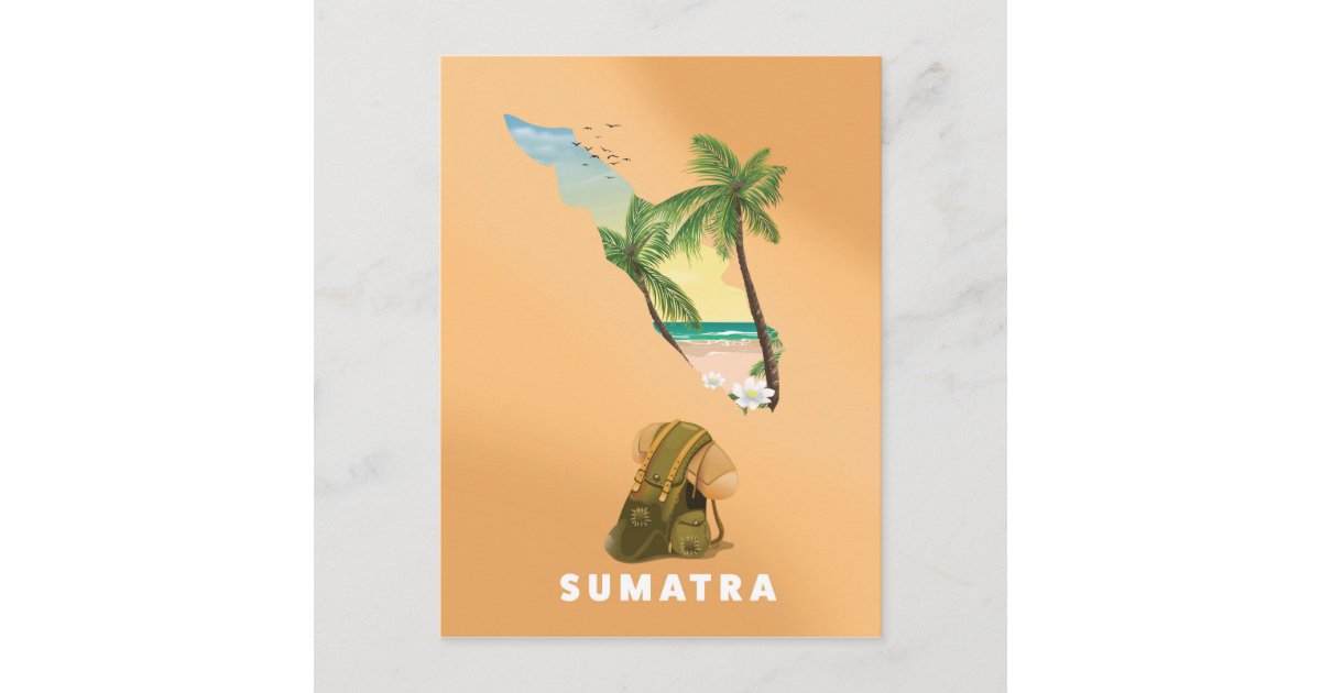Sumatra illustrated map travel poster postcard | Zazzle