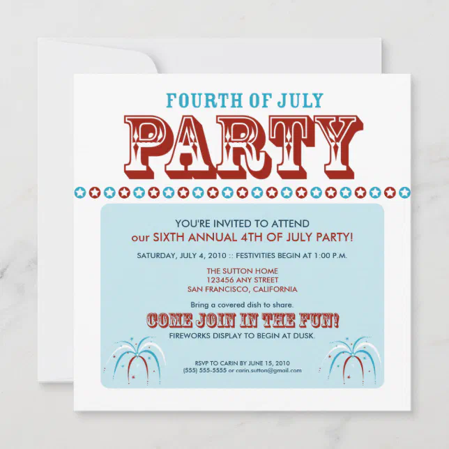 Summer 4th of July Party/Cookout Invitation | Zazzle