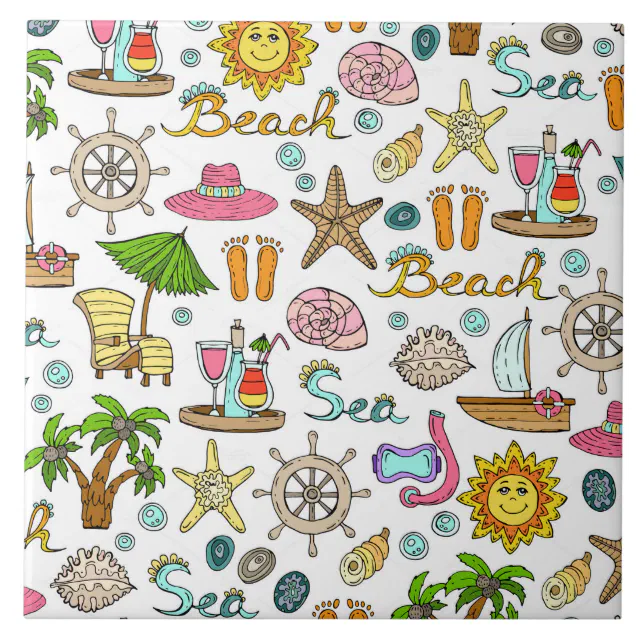 Summer and beach patterns ceramic tile | Zazzle