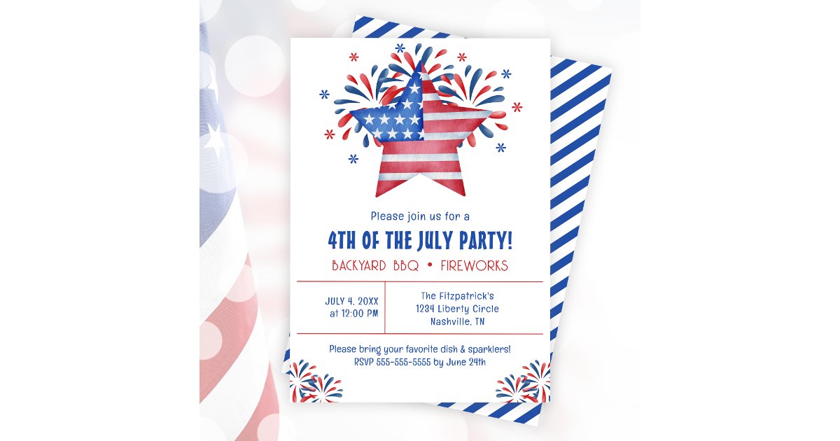 Summer Backyard BBQ 4th Of July Party Invitation | Zazzle