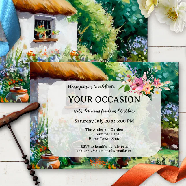 Summer Backyard Garden Cottage Invitation | Zazzle