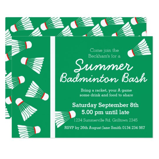 Summer badminton bash party invite green & white | Zazzle.com