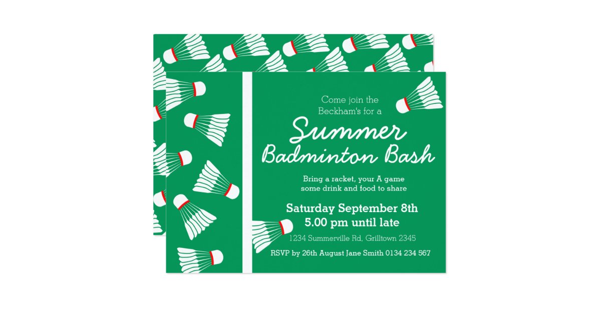 Summer badminton bash party invite green & white | Zazzle.com