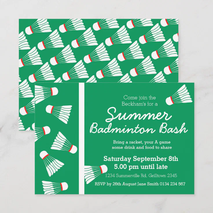 Summer badminton bash party invite green & white | Zazzle