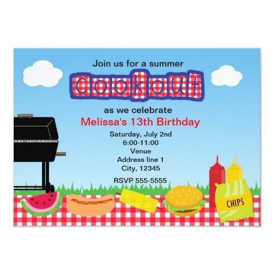 Summer Barbecue BBQ Cookout Park Invitations | Zazzle.com