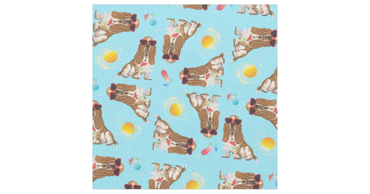 Summer Basset Hound Fabric | Zazzle