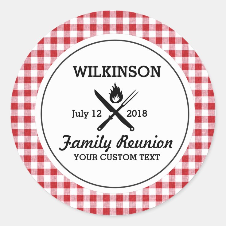 Summer BBQ Grill Cookout Reunion Red Gingham Check Classic Round ...