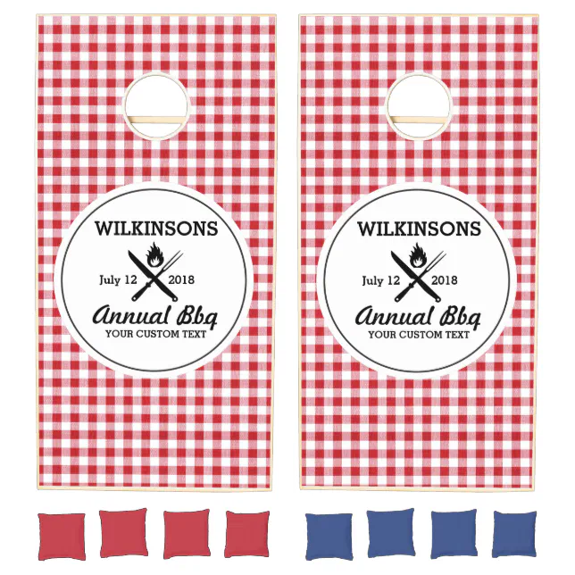 Summer BBQ Grill Cookout Reunion Red Gingham Check Cornhole Set | Zazzle