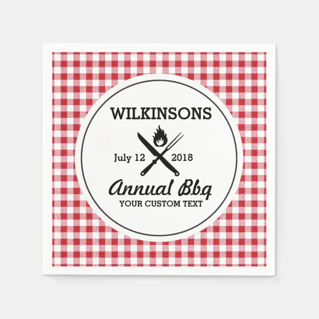 Summer BBQ Grill Cookout Reunion Red Gingham Check Paper Napkins | Zazzle