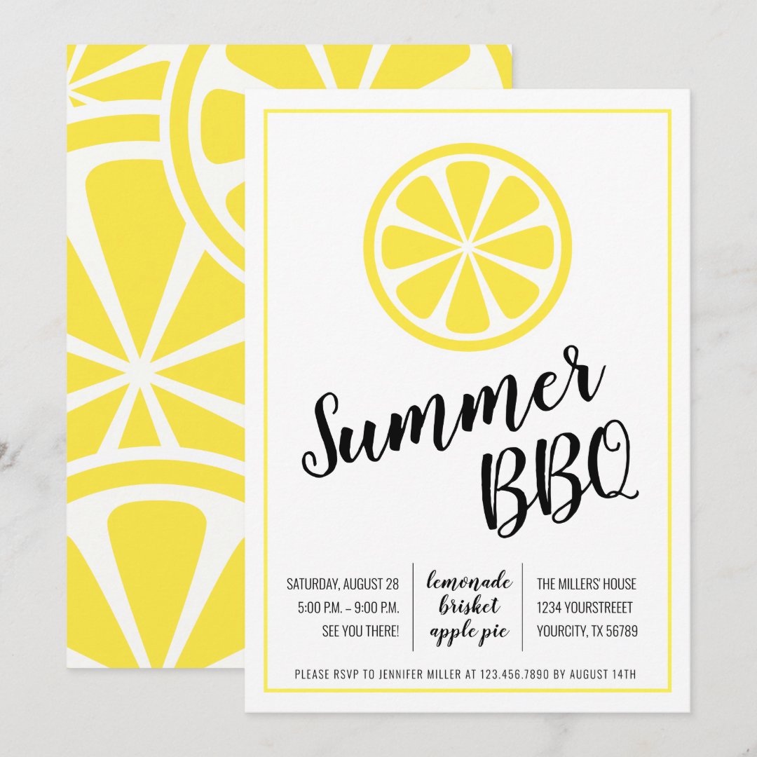 Summer BBQ Lemon Outdoor Barbecue Party Invitation | Zazzle