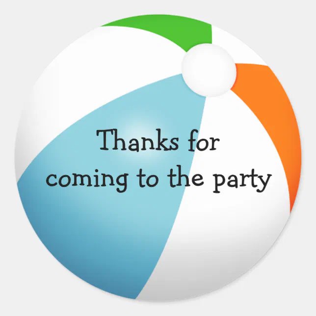Summer Beach Ball Pool Party Thank You Classic Round Sticker | Zazzle