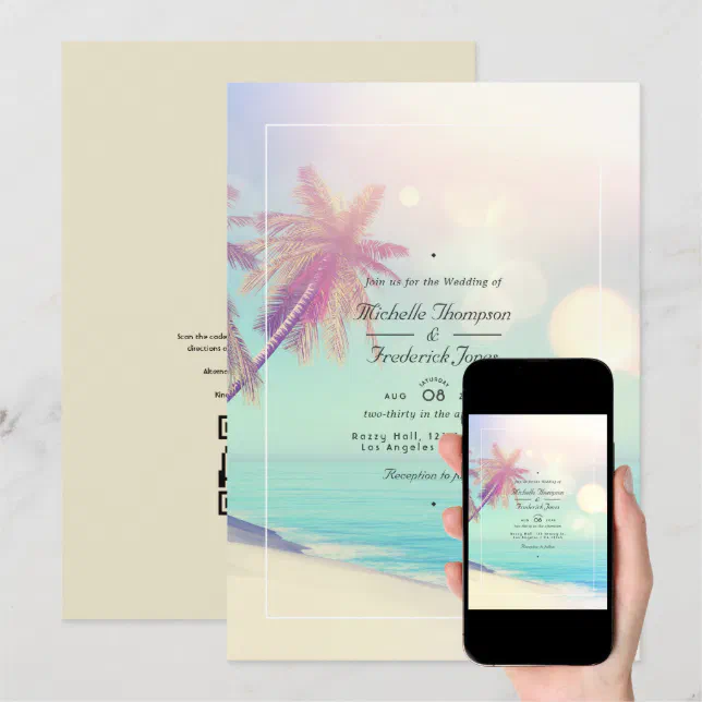 Summer Beach Bokeh QR Code RSVP Wedding Invitation | Zazzle
