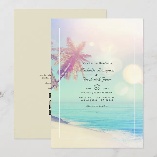 Summer Beach Bokeh QR Code RSVP Wedding Invitation | Zazzle