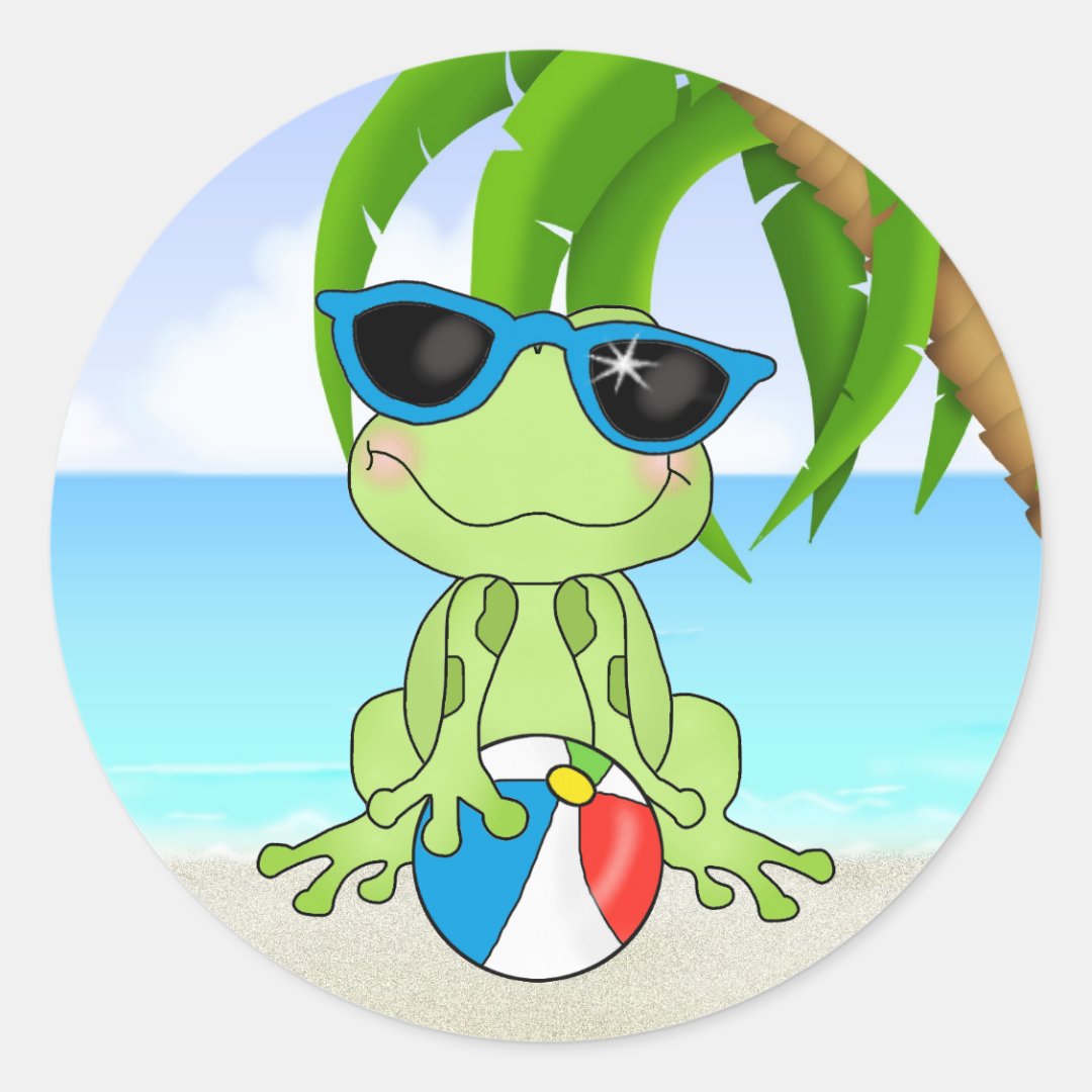 Summer Beach frog cartoon sticker | Zazzle