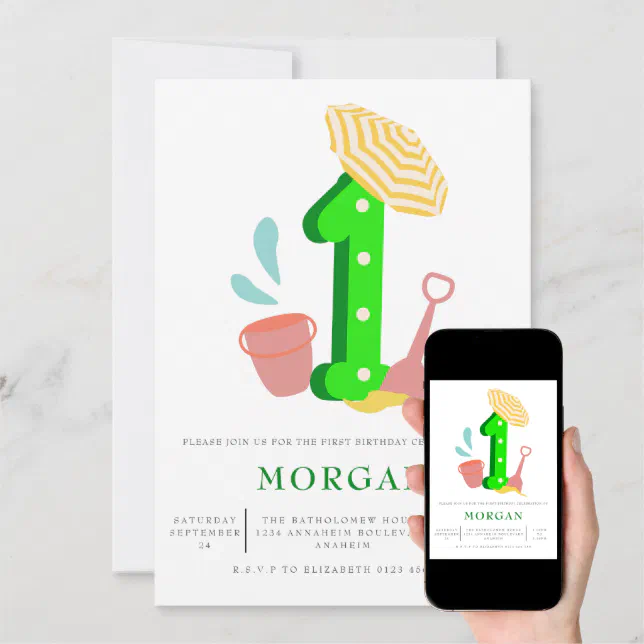 Summer Beach Gender Neutral 1st Birthday Party Invitation | Zazzle