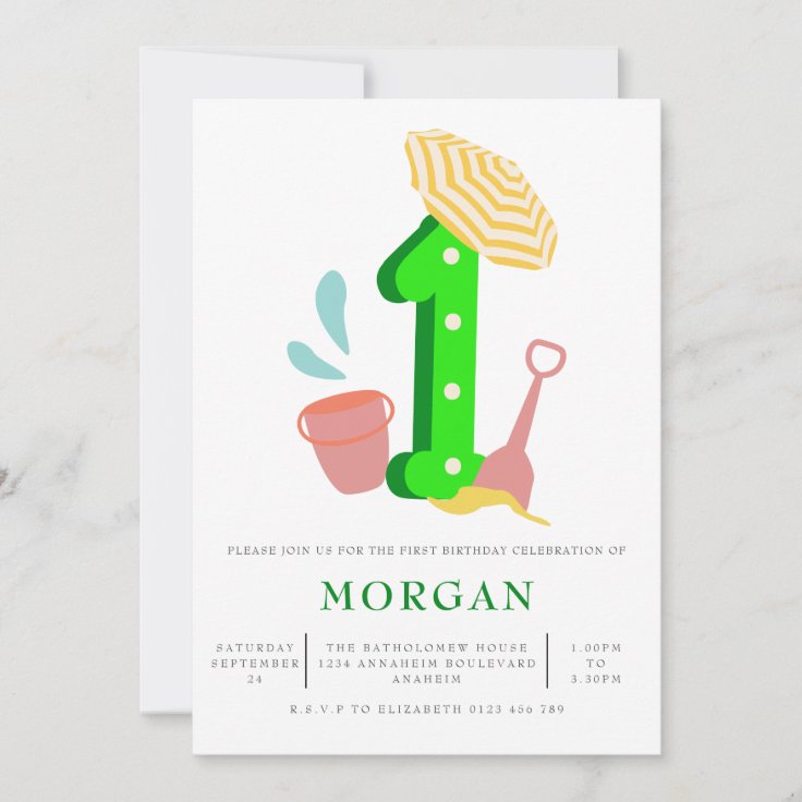 Summer Beach Gender Neutral 1st Birthday Party Invitation | Zazzle