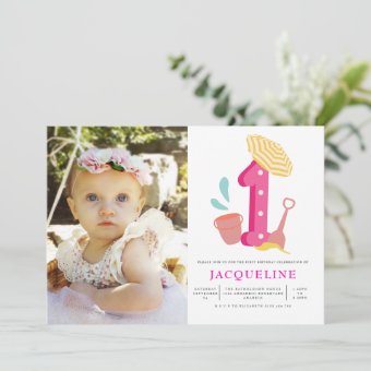 Summer Beach Girls 1st Birthday Photo Invitation | Zazzle