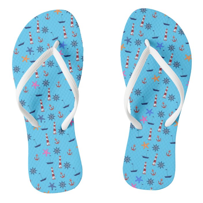 Summer Beach Nautical Blue Pattern Flip Flops | Zazzle
