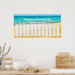 Summer Beach Perpetual Birthday Calendar Poster | Zazzle