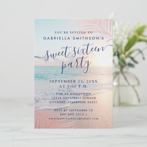 Summer Beach Pink Sunset Tropical 16th Birthday Invitation | Zazzle