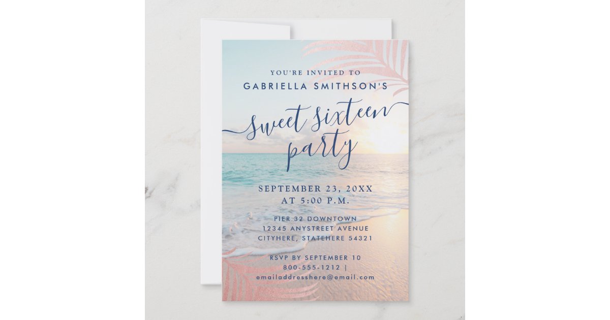 Summer Beach Pink Sunset Tropical 16th Birthday Invitation | Zazzle