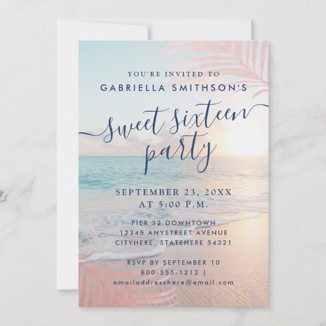 Summer Beach Pink Sunset Tropical 16th Birthday Invitation | Zazzle