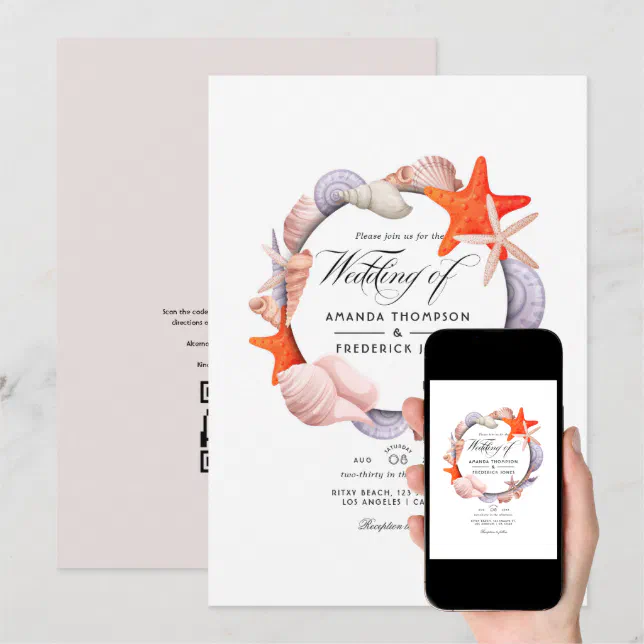 Summer Beach QR Code RSVP Wedding Invitation | Zazzle