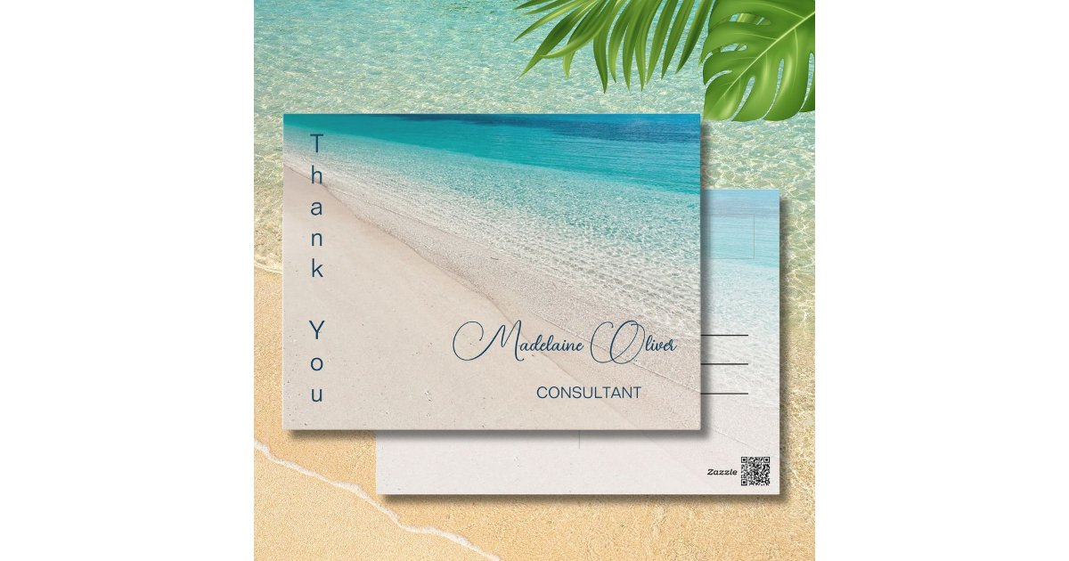 Summer Beach Scene Blue Thank You Postcard | Zazzle