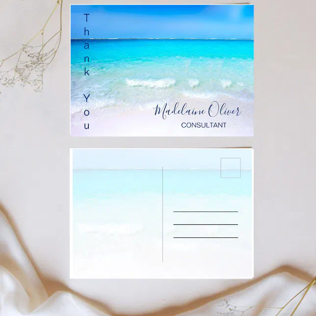 Summer Beach Scene Ocean Blue Thank You Postcard | Zazzle