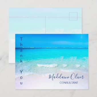 Summer Beach Scene Ocean Blue Thank You Postcard | Zazzle