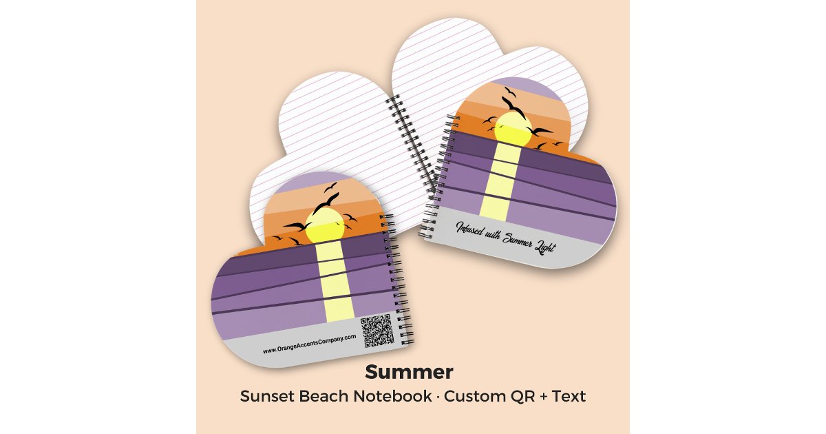 Summer Beach Sunset Event Custom Tagline QR code Notebook | Zazzle