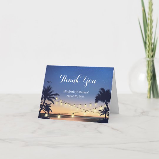 Summer Beach Sunset String Lights Thank You Card | Zazzle.com