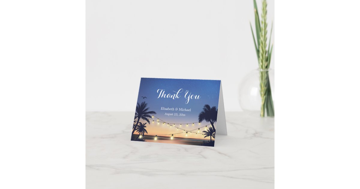 Summer Beach Sunset String Lights Thank You Card | Zazzle