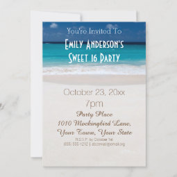 Summer Beach Theme Blue Sweet 16 Birthday Invitation | Zazzle