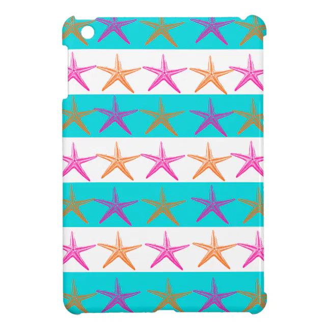 Summer Beach Theme Starfish on Teal Stripes iPad Mini Case | Zazzle