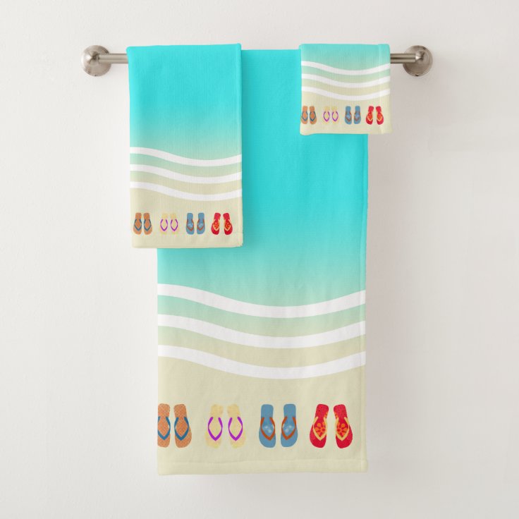 Summer Beach Waves Flip Flops Bath Towel Set | Zazzle