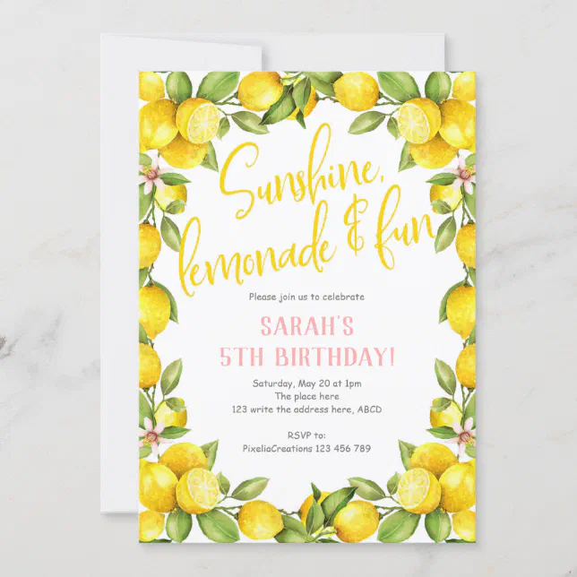 Summer birthday, lemon, girl birthday invitation | Zazzle