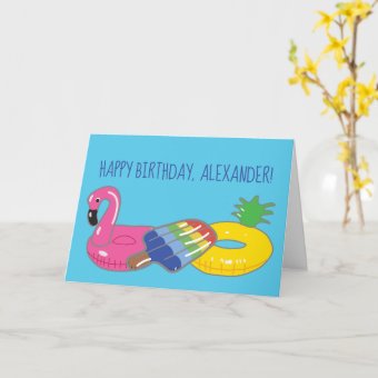 Summer Birthday Pool Floats Personalized Card | Zazzle