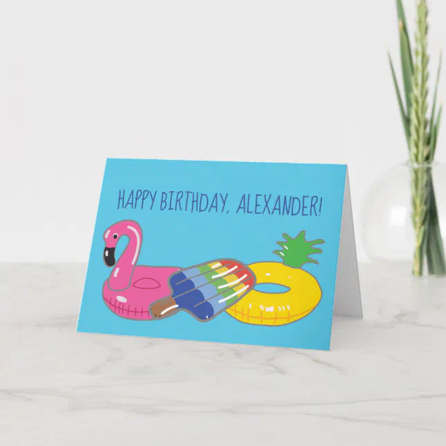 Summer Birthday Pool Floats Personalized Card | Zazzle