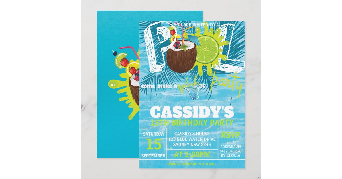 Summer Birthday Pool Party coconut Invitation | Zazzle