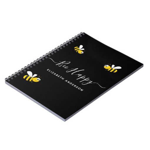 Summer black custom name bees college ruled notebook | Zazzle
