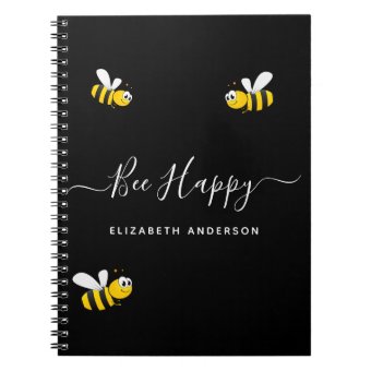 Summer black custom name bees college ruled notebook | Zazzle