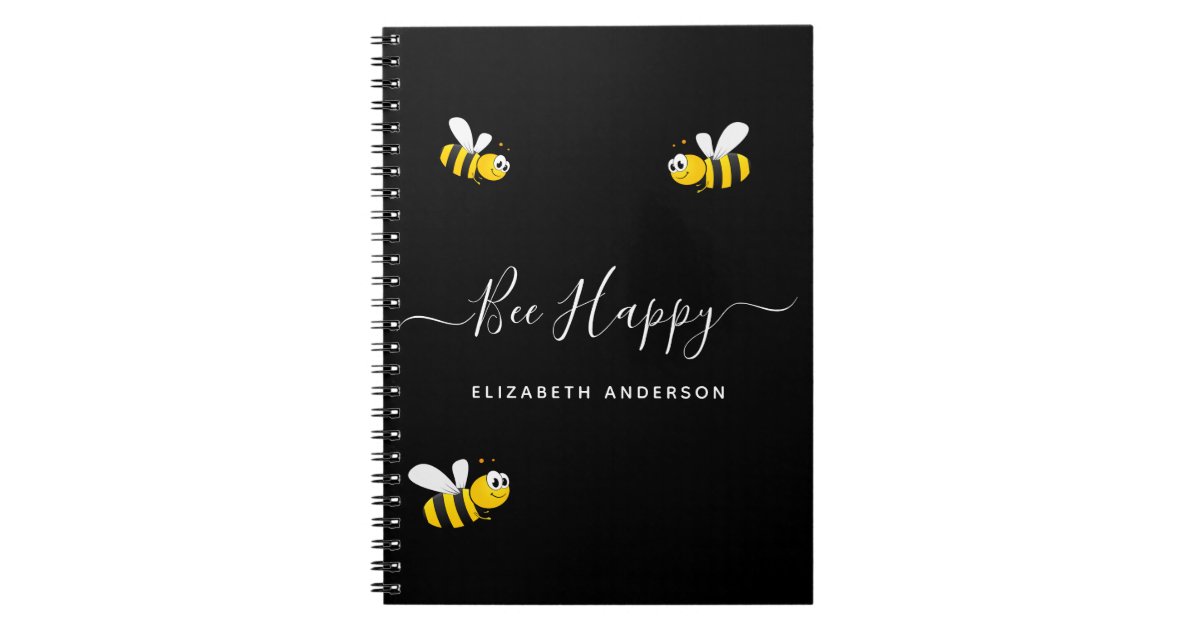 Summer black custom name bees college ruled notebook | Zazzle