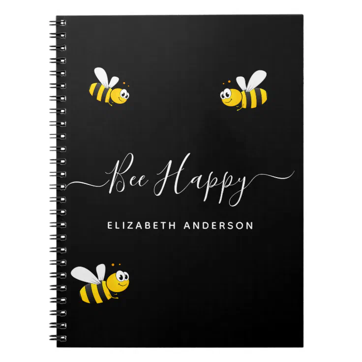 Summer black custom name bees college ruled notebook | Zazzle